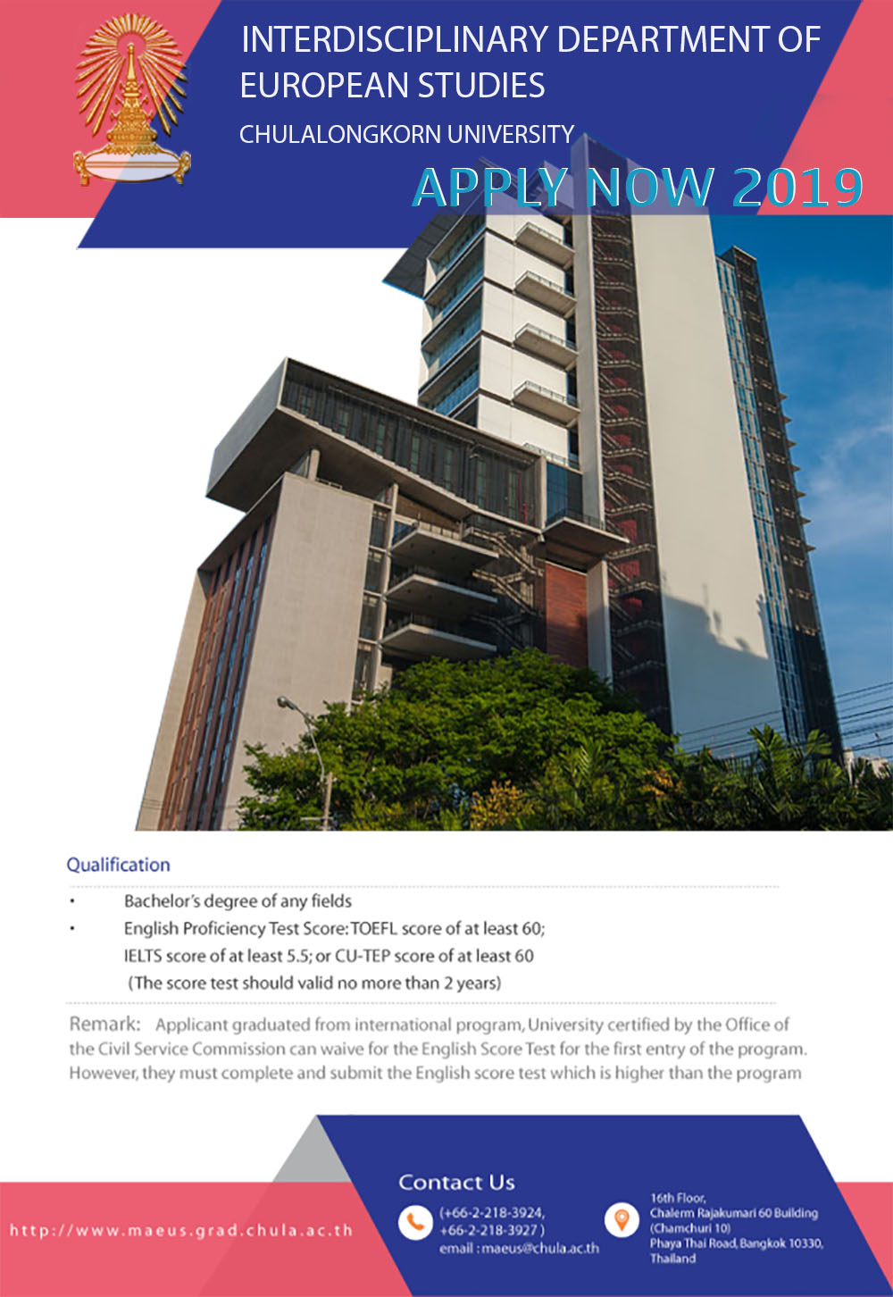 Applynow2019 | INTERDISCIPLINARY DEPARTMENT OF EUROPEAN STUDIES CHULALONGKORN UNIVERSITY